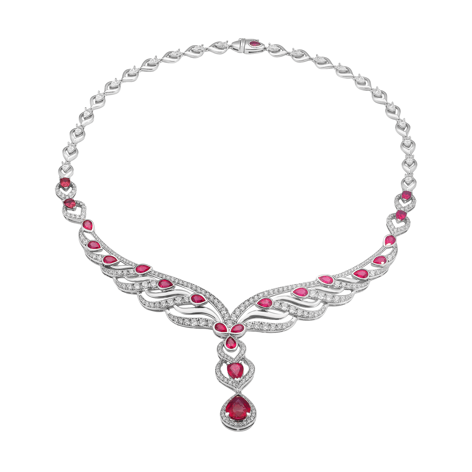 Bộ trang sức vàng trắng 14k đính đá ruby pnj masterpiece 00006-00299