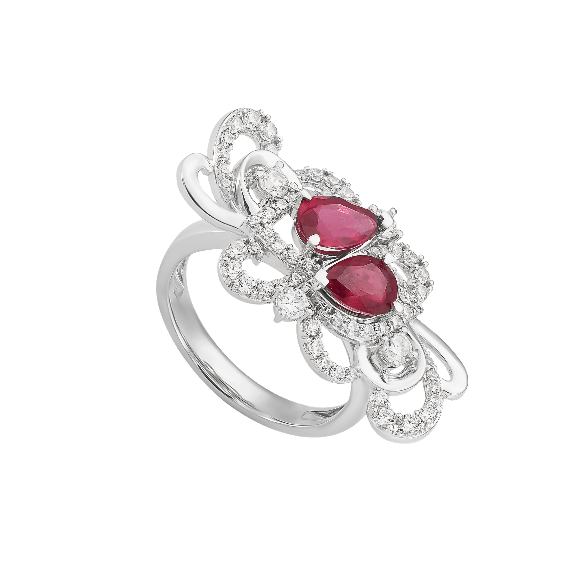Bộ trang sức vàng trắng 14k đính đá ruby pnj masterpiece 00006-00299
