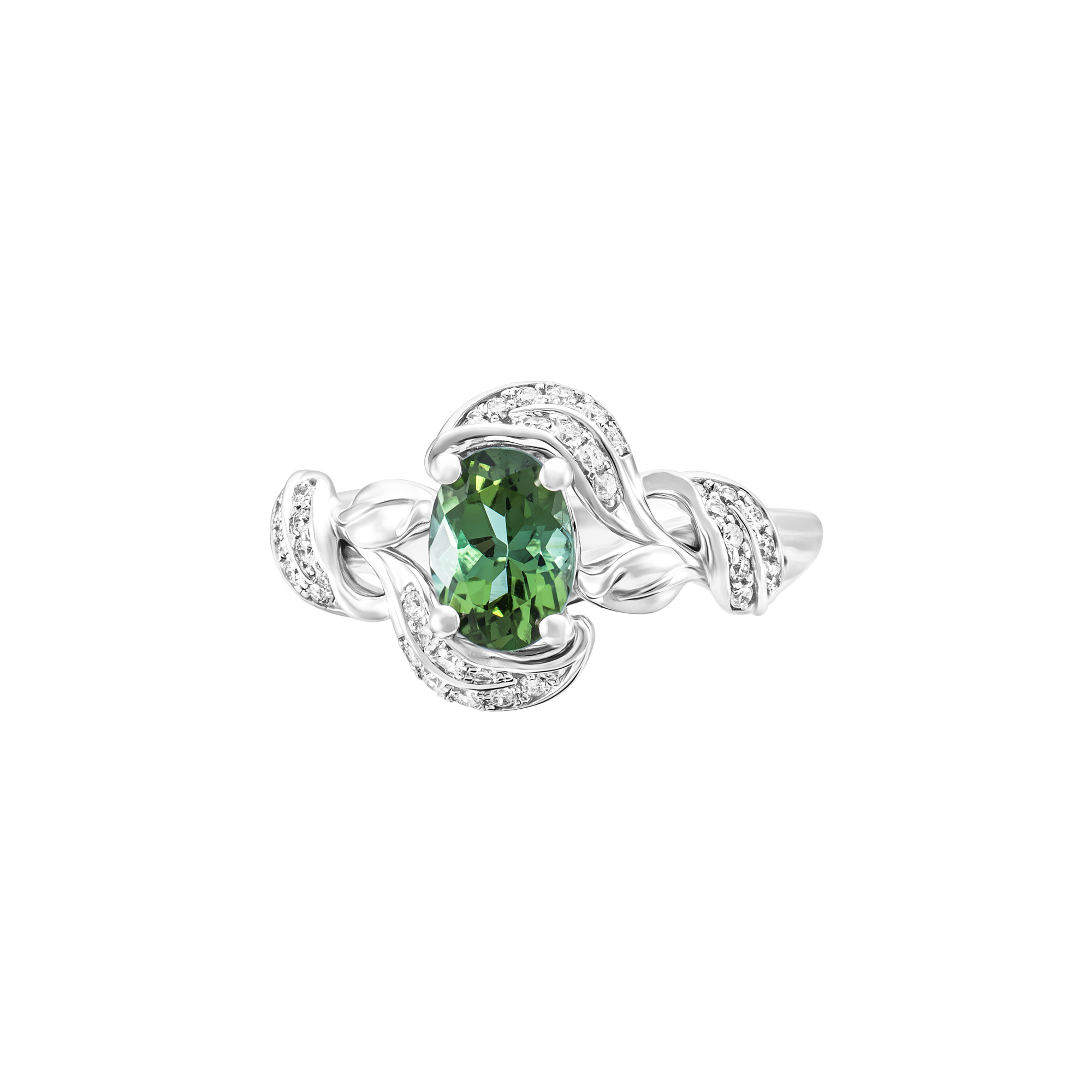 Nhẫn cưới vàng trắng 14k Đính đá tourmaline pnj lá ngọc cành vàng ...